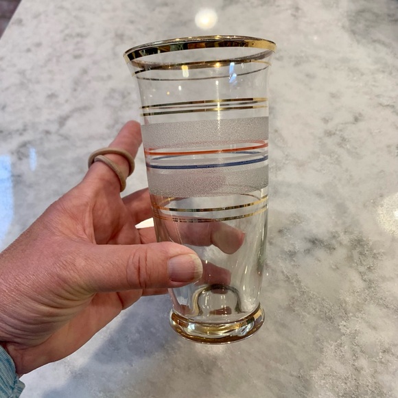 Dining Vintage Mcm Frosted Gold Trim Striped Glasses Set Of 6 Poshmark